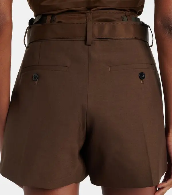 Sacai Belted Satin-trimmed Shorts - Brown