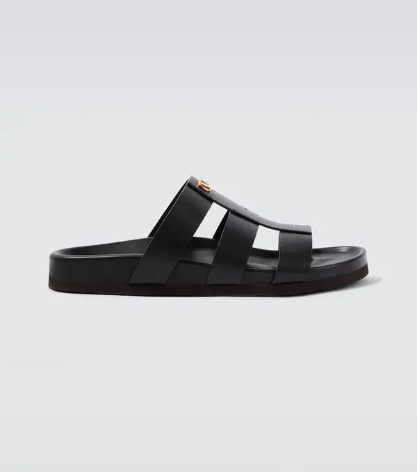 Valentino Garavani Studshield Vlogo Leather Sandals - Black