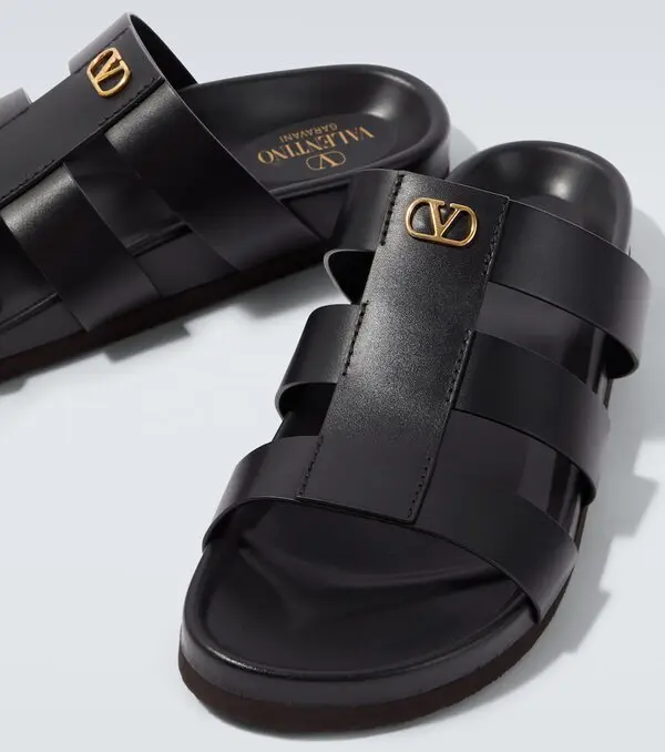 Valentino Garavani Studshield Vlogo Leather Sandals - Black