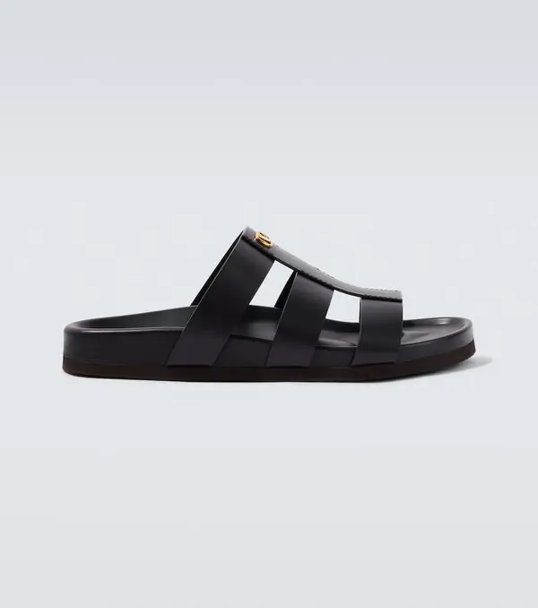 Valentino Garavani Studshield Vlogo Leather Sandals - Black