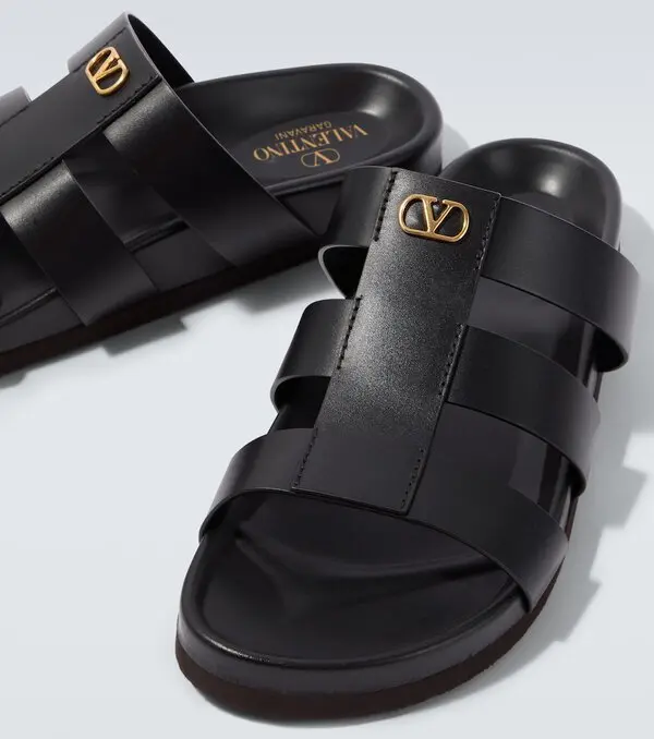Valentino Garavani Studshield Vlogo Leather Sandals - Black