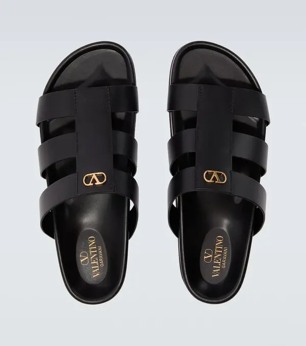 Valentino Garavani Studshield Vlogo Leather Sandals - Black