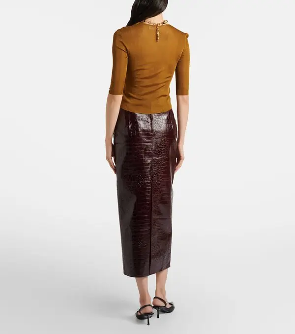 Nour Hammour Elyse Croc-effect Leather Pencil Skirt