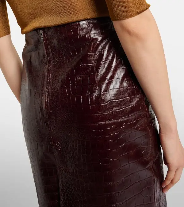 Nour Hammour Elyse Croc-effect Leather Pencil Skirt