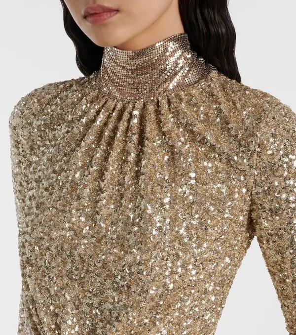 Rabanne Sequined Gathered Gown