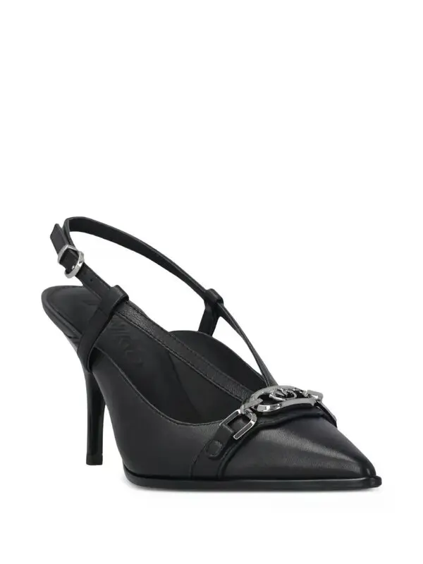 Pinko Buckle-embellished Nappa Leather Slingback Pumps - Black