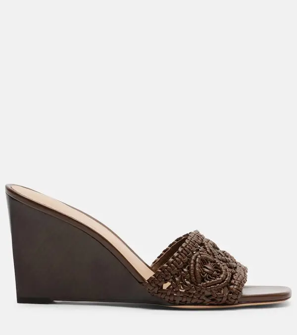 Veronica Beard Ellen Macramé Leather Wedge Mules