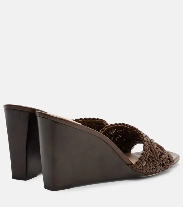 Veronica Beard Ellen Macramé Leather Wedge Mules - Brown