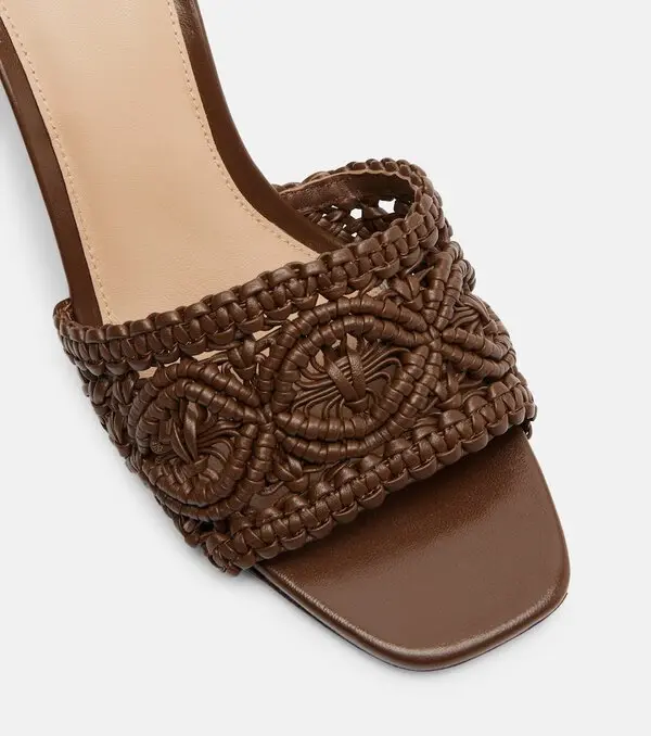 Veronica Beard Ellen Macramé Leather Wedge Mules - Brown