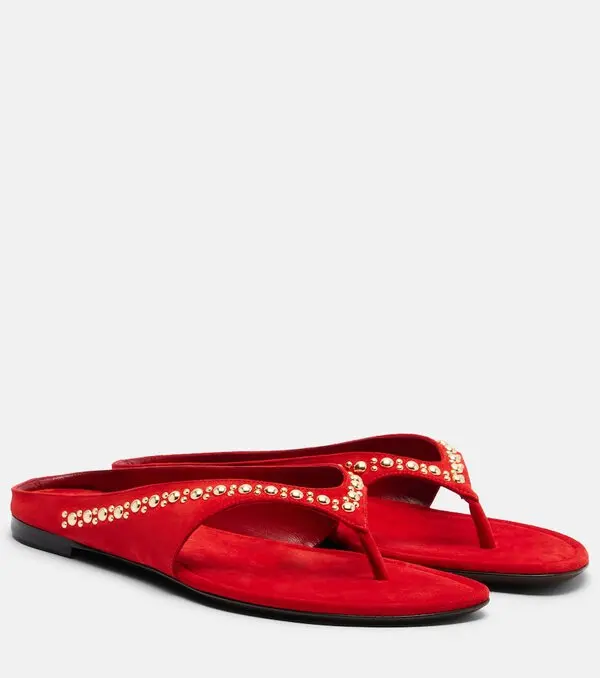 HERBERT LEVINE Sunkissed Studded Thong Sandals - Red