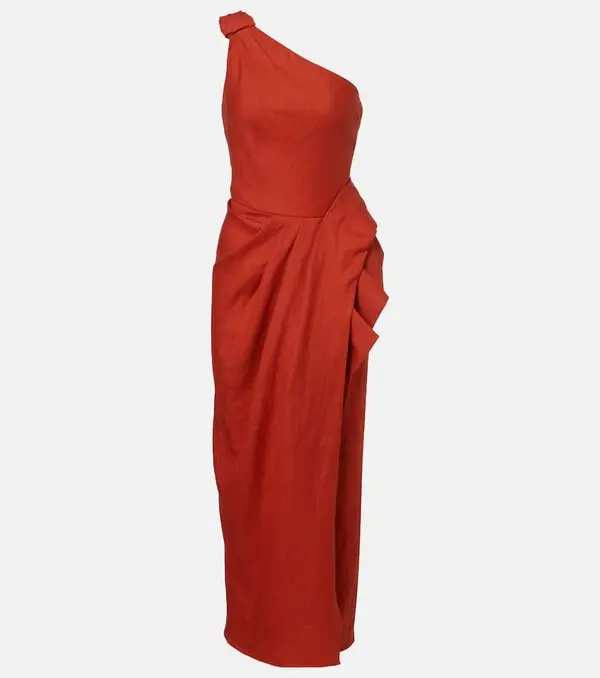 Johanna Ortiz One-shoulder Linen Gown - Red