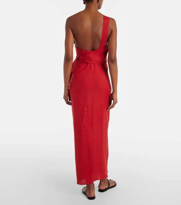 Johanna Ortiz One-shoulder Linen Gown - Red