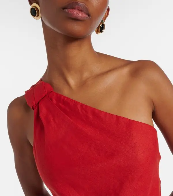 Johanna Ortiz One-shoulder Linen Gown - Red