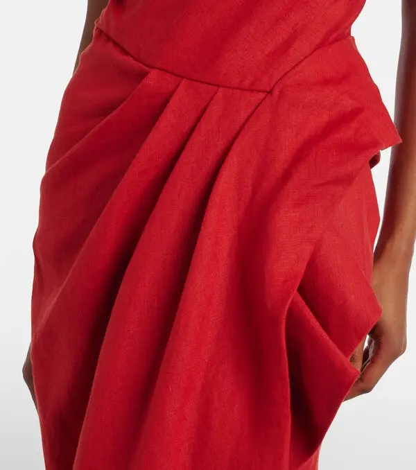 Johanna Ortiz One-shoulder Linen Gown - Red