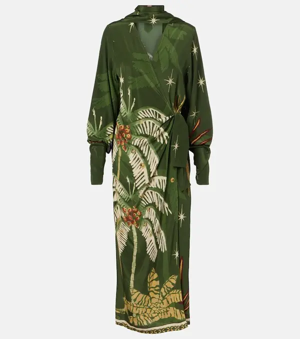 Johanna Ortiz Printed Silk Midi Dress - Green