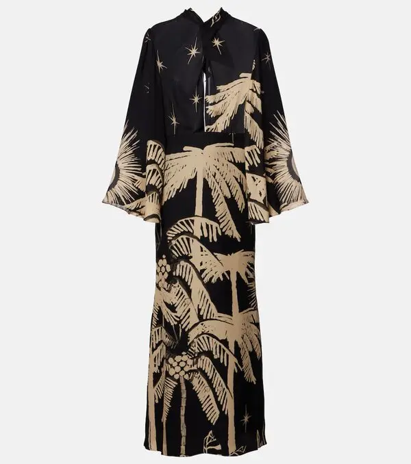 Johanna Ortiz Printed Silk Maxi Dress - Black