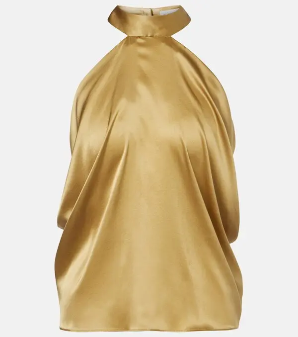 Nina Ricci Open-back Silk-blend Satin Top - Gold