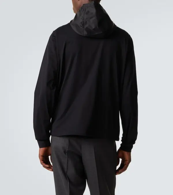 Prada Cotton-blend Zip-up Hooded Jacket With Drawstring Hem