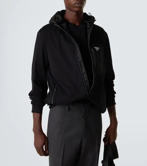 Prada Cotton-blend Zip-up Hooded Jacket With Drawstring Hem