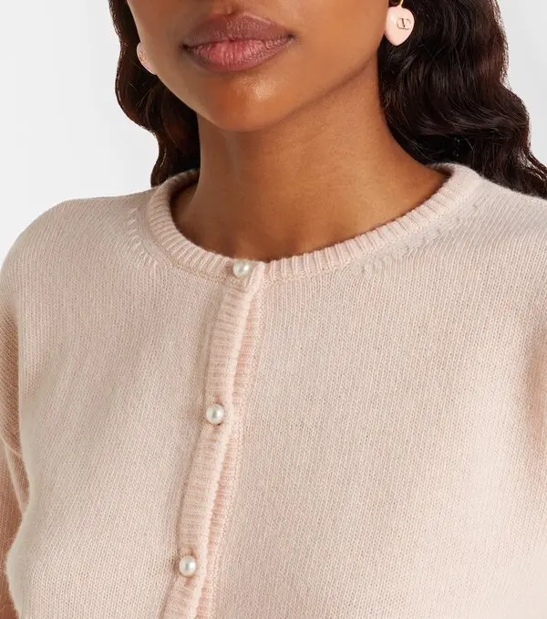Valentino Garavani Lace-trimmed Cropped Virgin Wool Cardigan - Pink