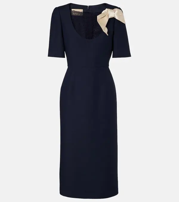 Valentino Garavani Crepe Couture Bow-detail Lace-trimmed Midi Dress - Blue