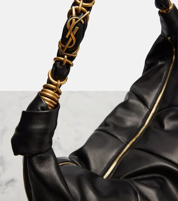 Saint Laurent Amalia Cassandre Leather Shoulder Bag - Black