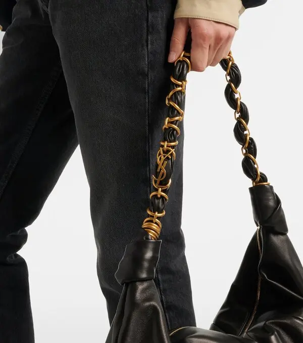 Saint Laurent Amalia Cassandre Leather Shoulder Bag - Black