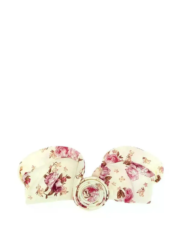Magda Butrym Floral-print Off-the-shoulder Bikini Top - Neutrals
