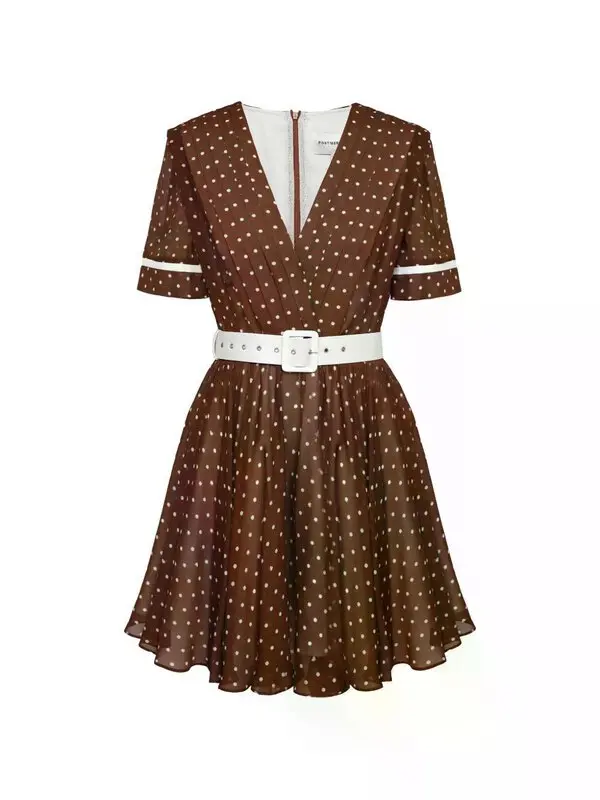 POST MERIDIEM V-neck Belted Mini Dress - Brown