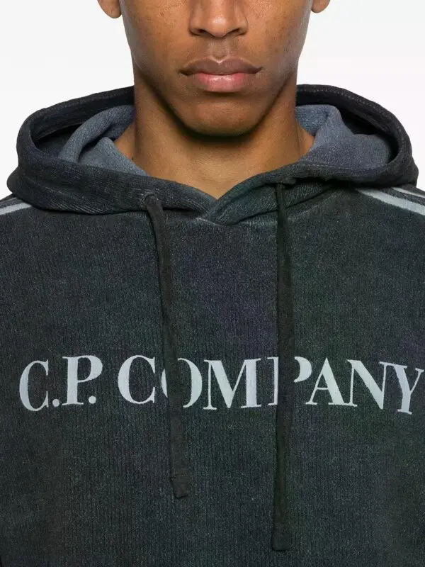 C.P. COMPANY Logo Stripe Hoodie - Grey