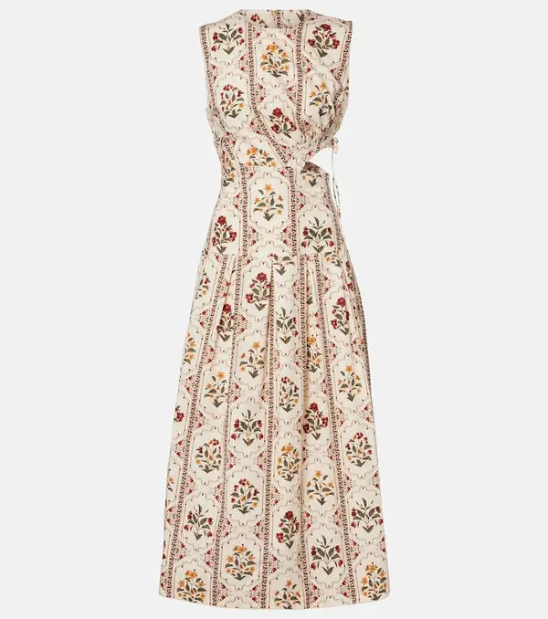 Agua Bendita Floral Cotton Midi Dress - White