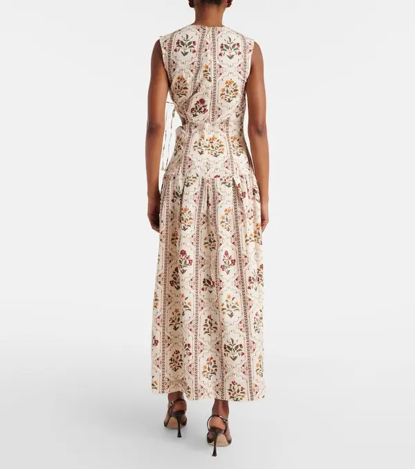 Agua Bendita Floral Cotton Midi Dress - White