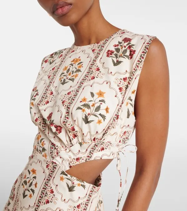 Agua Bendita Floral Cotton Midi Dress - White