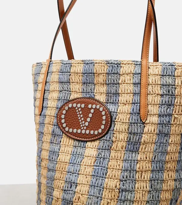 Valentino Garavani Vlogo Striped Raffia Tote - Beige