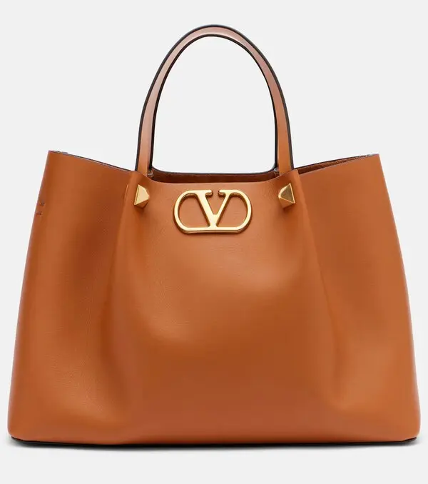 Valentino Garavani Vlogo Medium Leather Tote - Brown