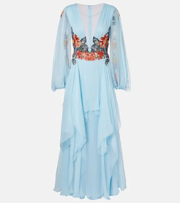 Costarellos Floral Silk Gown