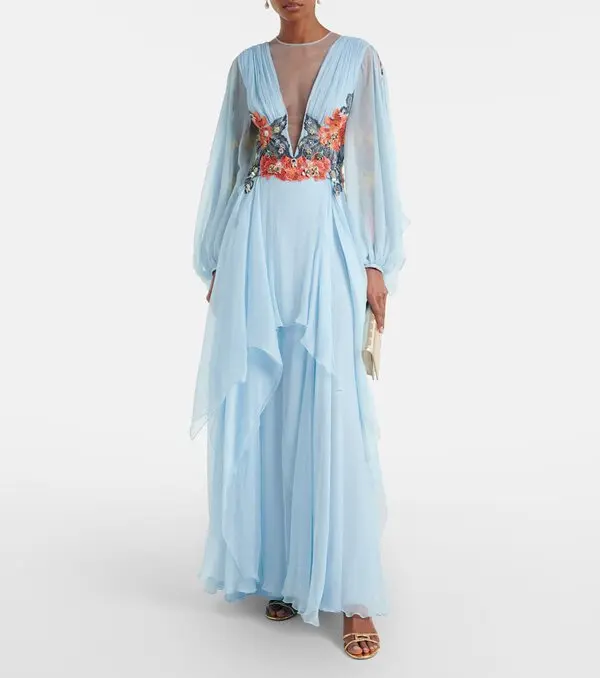 Costarellos Floral Silk Gown