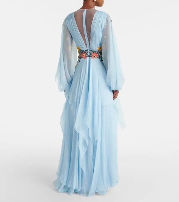 Costarellos Floral Silk Gown