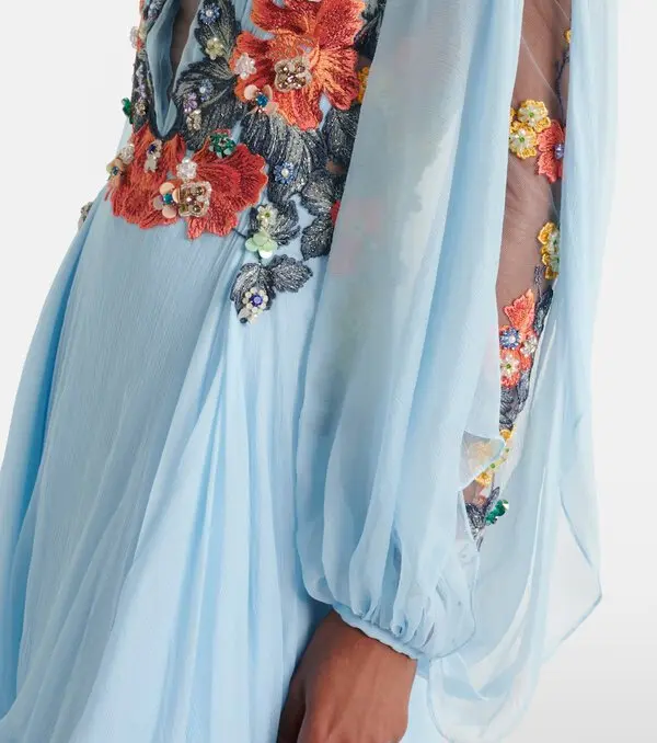 Costarellos Floral Silk Gown