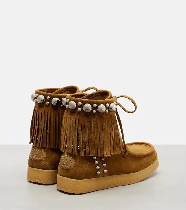 Valentino Garavani Studded Suede Ankle Boots - Beige