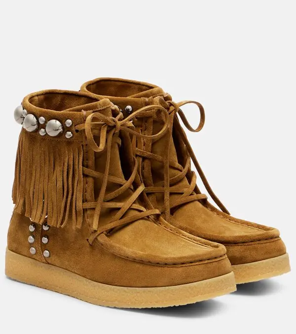 Valentino Garavani Nellcôte Studded Suede Ankle Boots - Beige