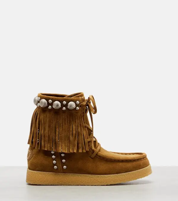Valentino Garavani Nellcôte Studded Suede Ankle Boots - Beige
