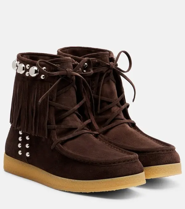 Valentino Garavani Studded Suede Ankle Boots - Brown