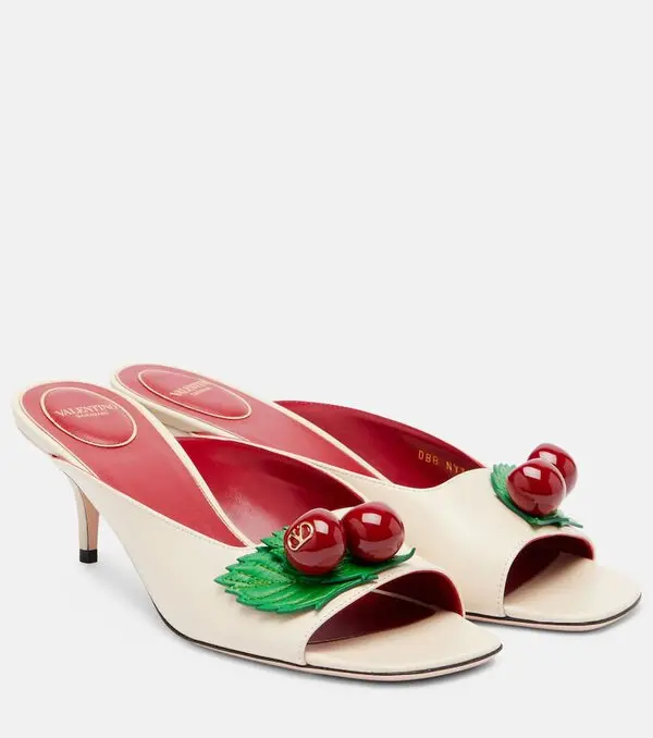 Valentino Garavani Cherryfic 55 Leather Mules - White