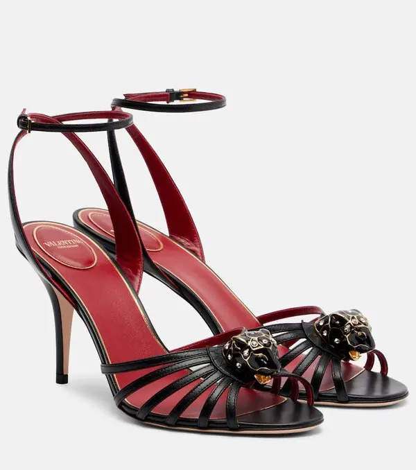 Valentino Garavani Pas De Chat 85 Embellished Leather Sandals - Black