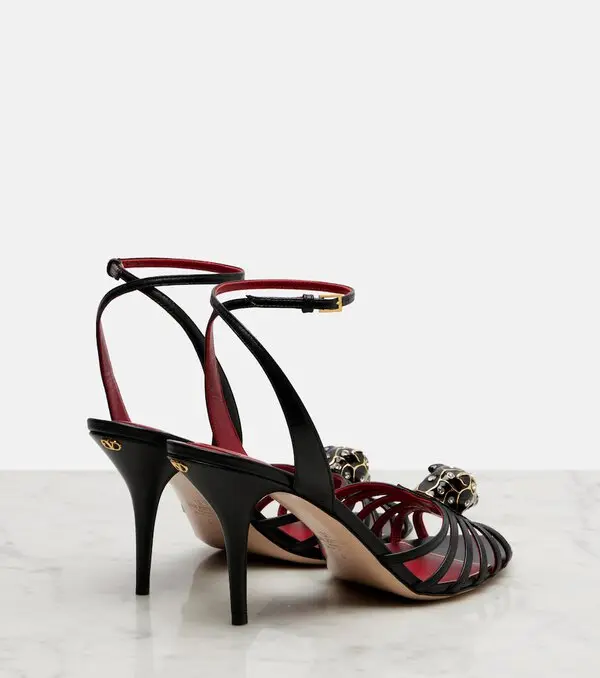 Valentino Garavani Pas De Chat 85 Embellished Leather Sandals - Black