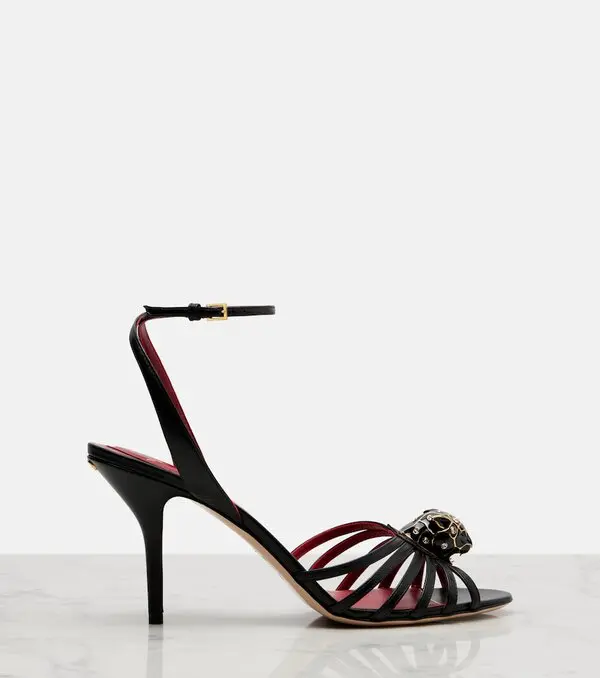 Valentino Garavani Pas De Chat 85 Embellished Leather Sandals - Black