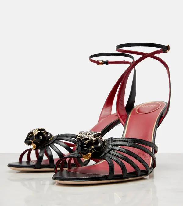 Valentino Garavani Pas De Chat 85 Embellished Leather Sandals - Black