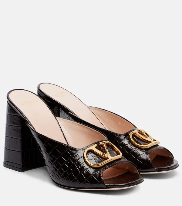 Valentino Garavani Vlogo 95 Croc-effect Leather Mules - Brown