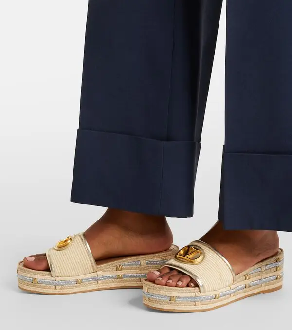 Valentino Garavani Vlogo Leather-trimmed Espadrille Slides